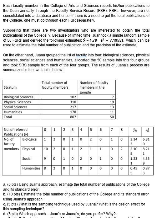 Solved Each faculty member in the College of Arts and | Chegg.com