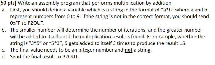 Solved 50 pts] Write an assembly program that performs | Chegg.com