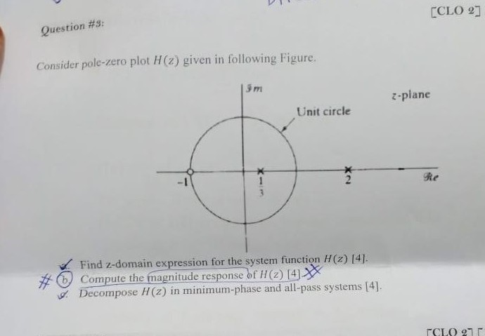 Solved CLO 2 Question #9: Consider pole-zero plot H(z) given | Chegg.com