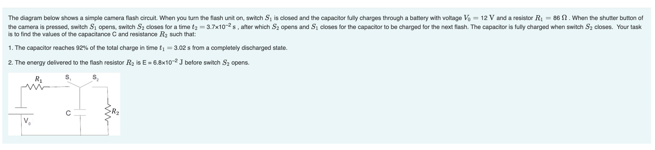Solved = The diagram below shows a simple camera flash | Chegg.com