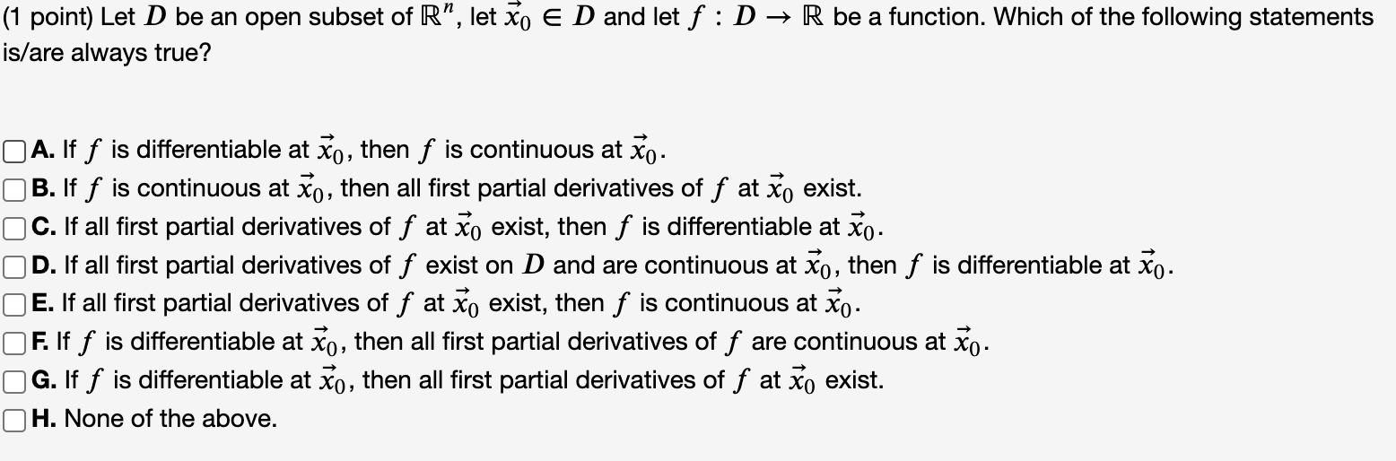 Solved (1 point) Let D be an open subset of R", let xo E D | Chegg.com
