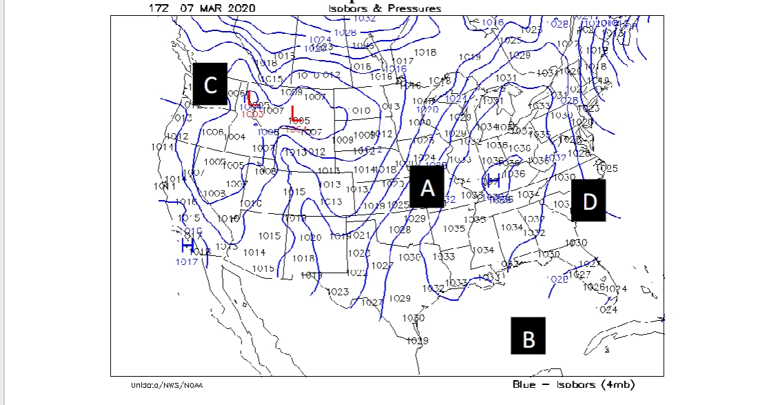 Solved 1. ﻿Which location has the highest pressure gradient | Chegg.com