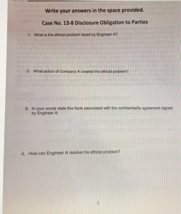 Solved Write your answers in the space provided Case No. | Chegg.com