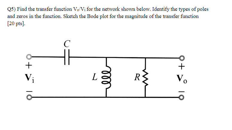 Solved Q5) Find the transfer function V0/Vi for the network | Chegg.com