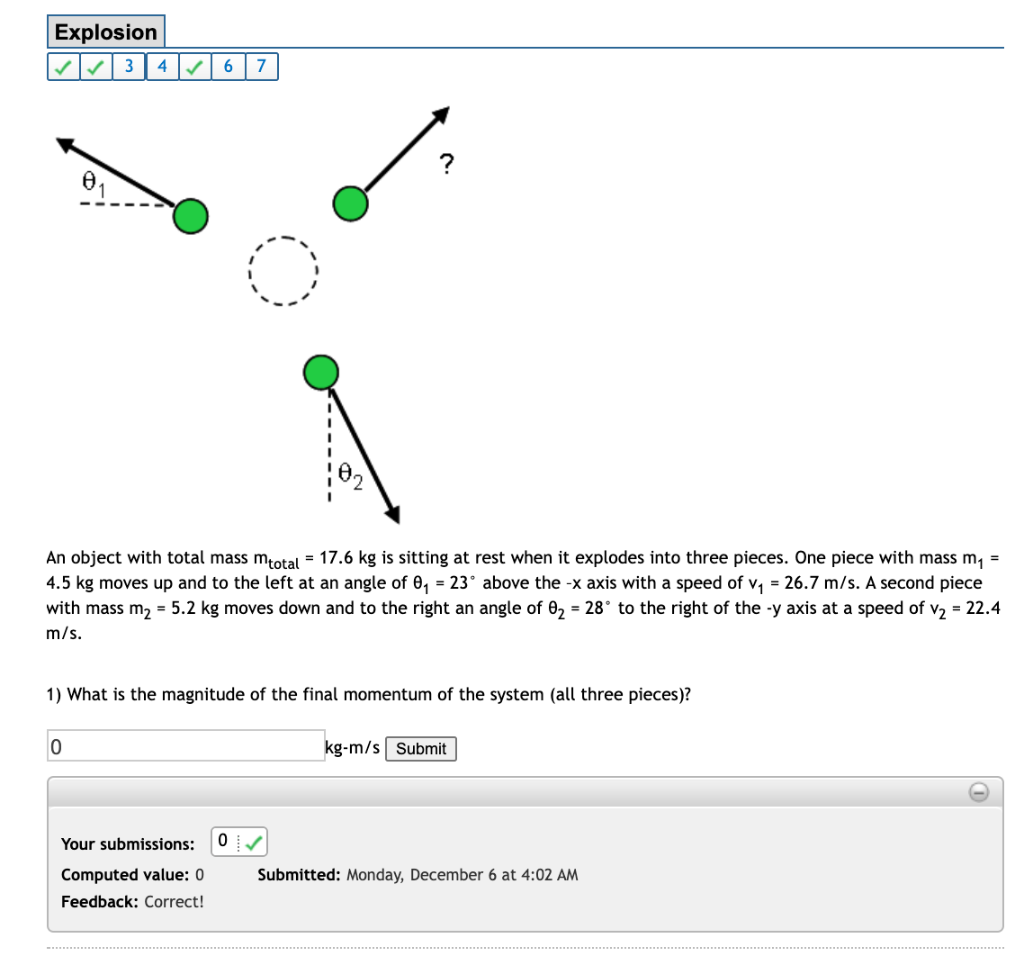 Solved Explosion 7734 6 7 ? An object with total mass | Chegg.com