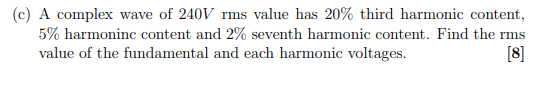 Solved (c) A complex wave of 240V rms value has 20% third | Chegg.com
