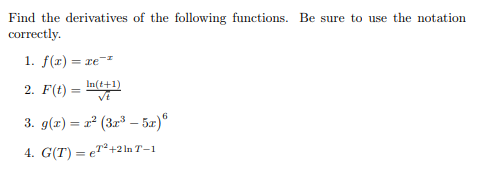 Solved Find the derivatives of the following functions. Be | Chegg.com