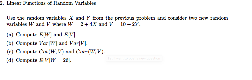 2. Linear Functions of Random Variables Use the | Chegg.com
