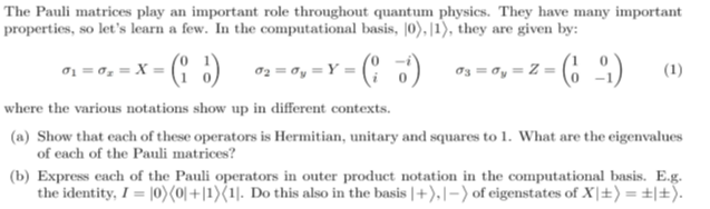 Solved The Pauli matrices play an important role throughout | Chegg.com
