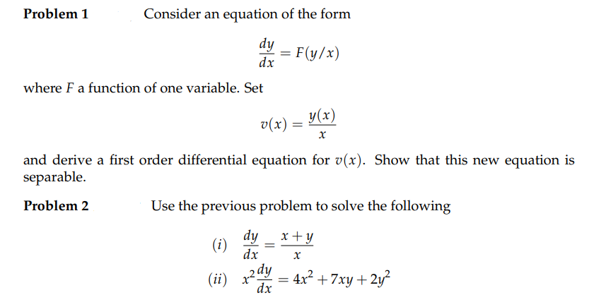 Solved Problem 1 Consider an equation of the form - F(y/x) | Chegg.com