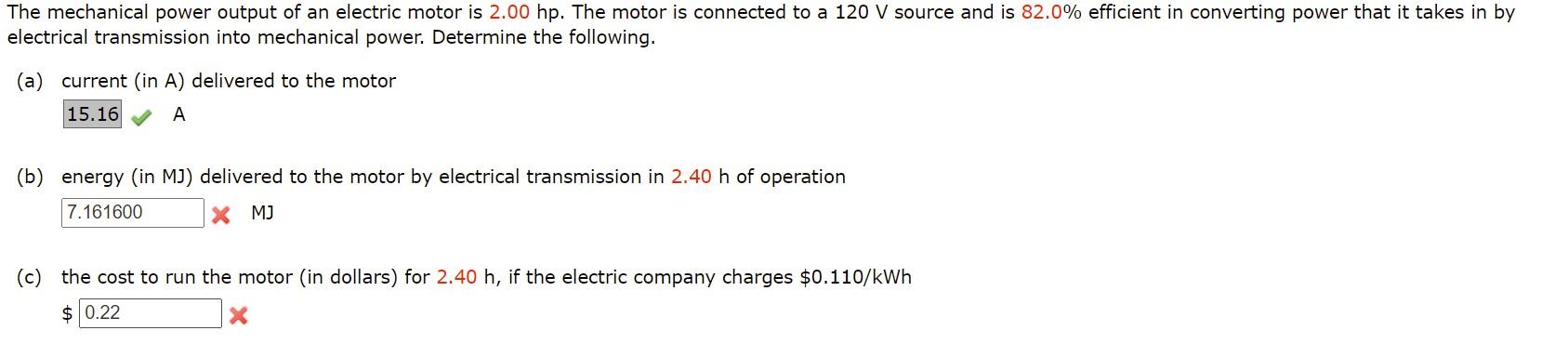 Solved The mechanical power output of an electric motor is | Chegg.com