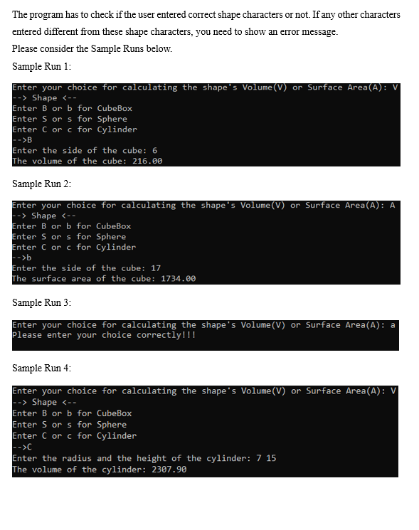 Solved Write a C program for calculating the surface area or | Chegg.com