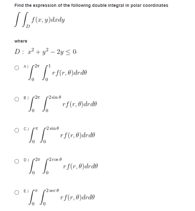Solved Find the expression of the following double integral | Chegg.com