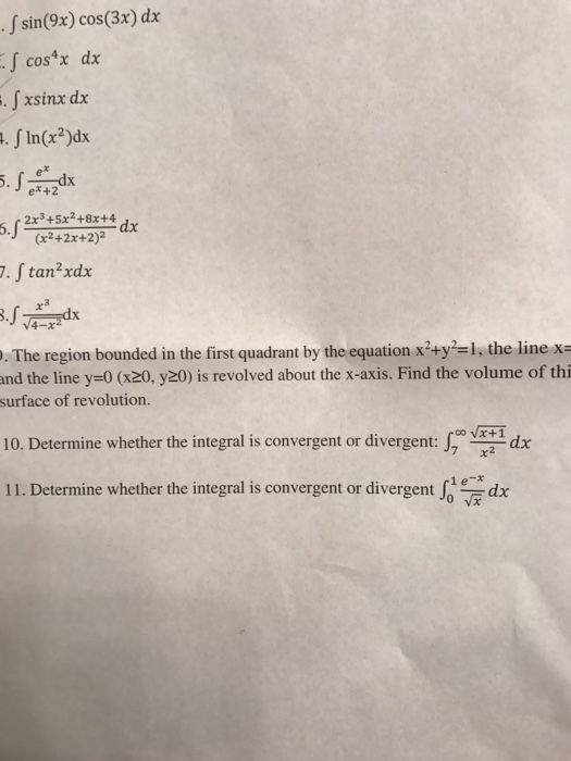 Solved integral sin(9x) cos(3x) dx integral cos^4x dx | Chegg.com