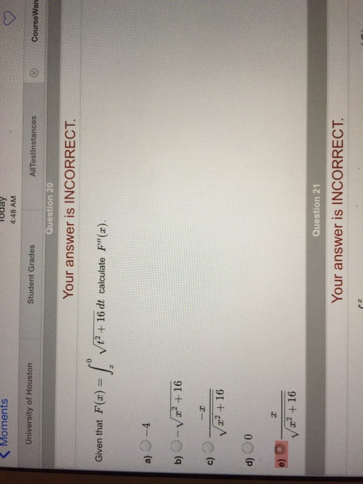 Solved Given that F(x) = integral^0_x squareroot t^2 + 16 dt | Chegg.com