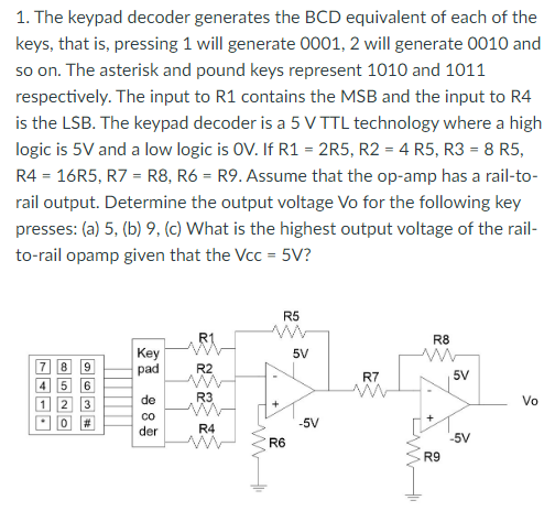 Solved 1. The keypad decoder generates the BCD equivalent of | Chegg.com