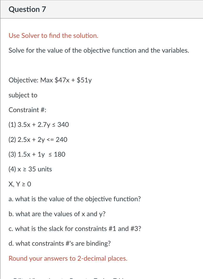 Solved Use Solver to find the solution. Solve for the value | Chegg.com