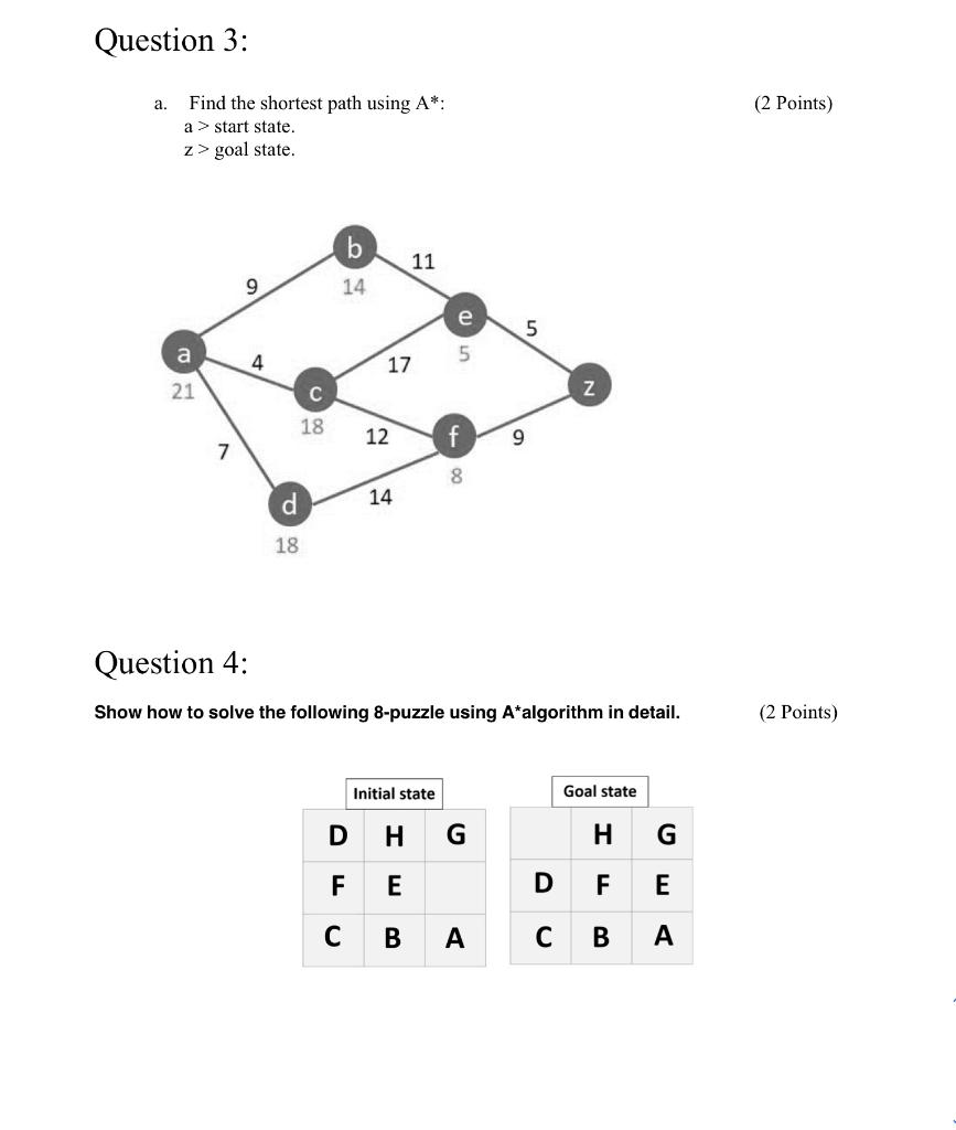 Solved a. Find the shortest path using A*: a > start state. | Chegg.com