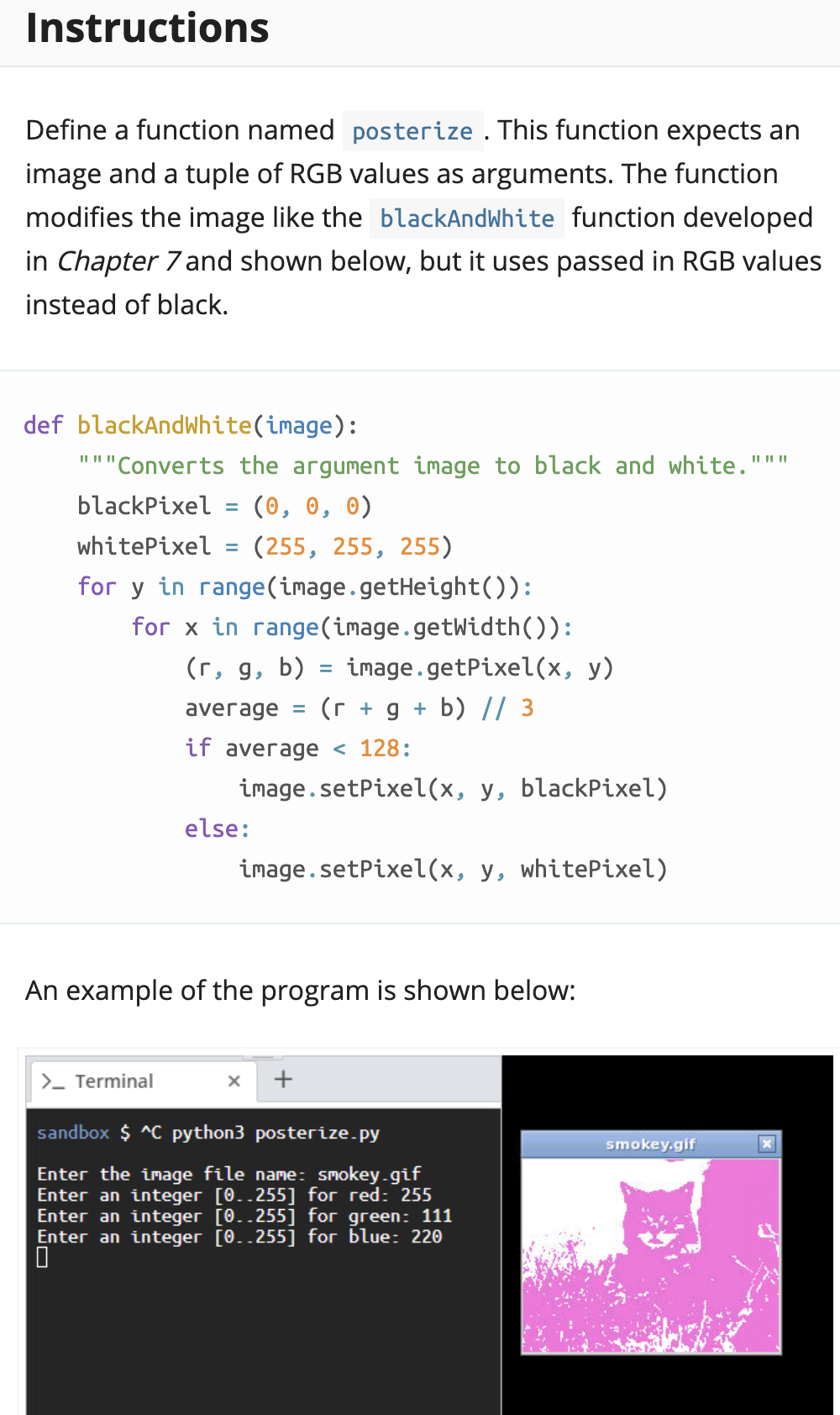 Instructions Define a function named posterize . This | Chegg.com
