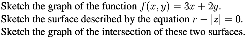 Solved Sketch the graph of the functionf(x, y) = 3x+ | Chegg.com