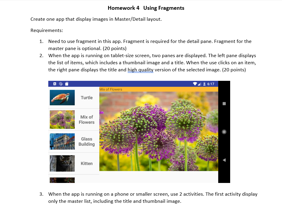 Solved Homework 4 Using Fragments Create one app that | Chegg.com