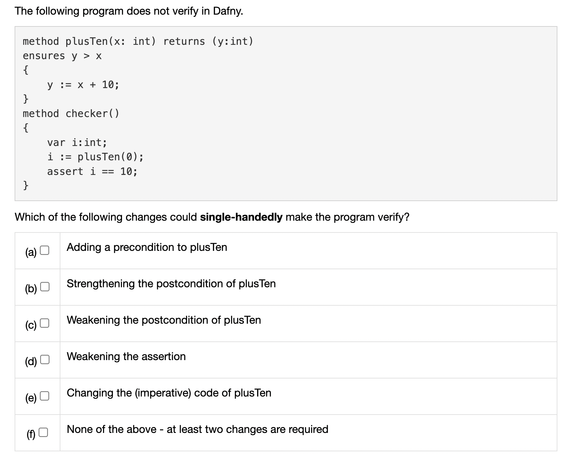 Solved The following program does not verify in Dafny. | Chegg.com
