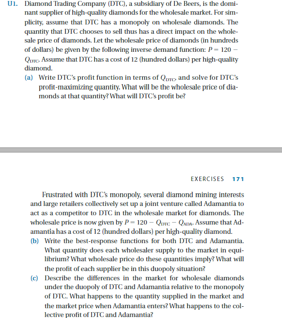 Solved U1. Diamond Trading Company (DTC), a subsidiary of De | Chegg.com