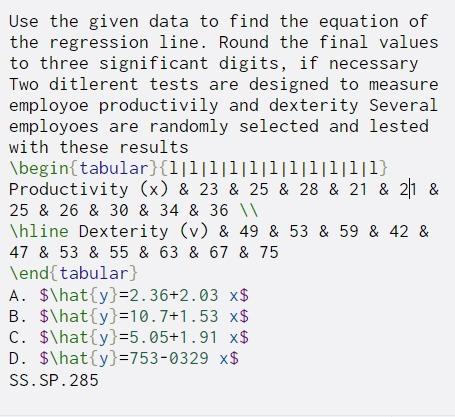 Solved Use the given data to find the equation of the | Chegg.com