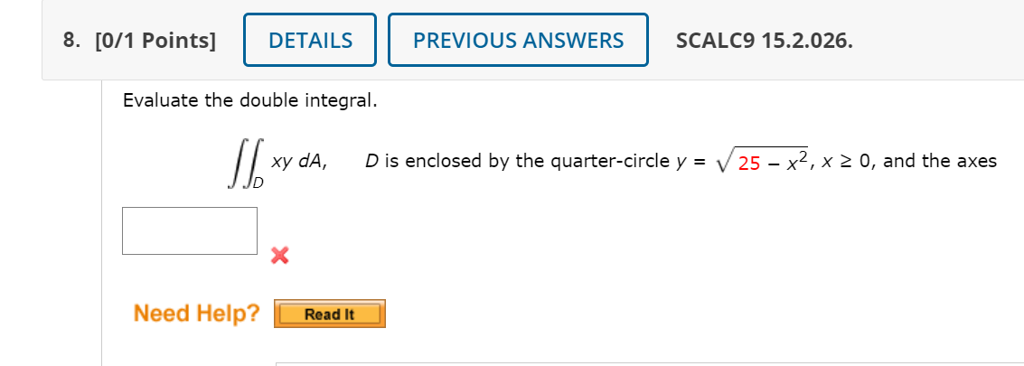 Solved 8. [0/1 Points] DETAILS PREVIOUS ANSWERS SCALC9 | Chegg.com