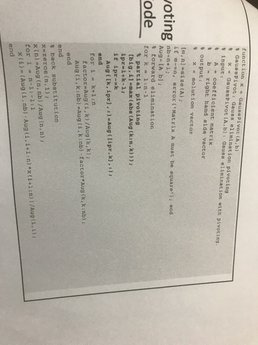 3. Consider the MATLAB function GaussPivot() given in | Chegg.com