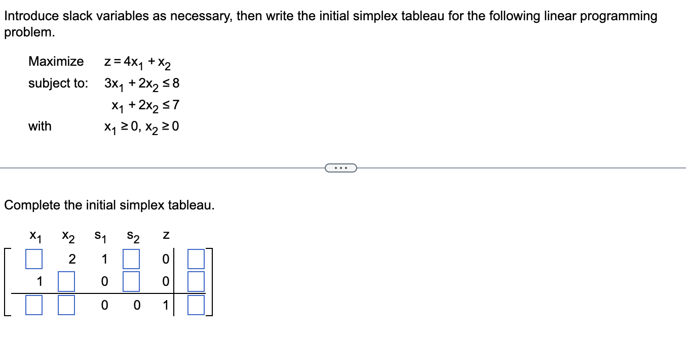Solved Introduce slack variables as necessary, then write | Chegg.com