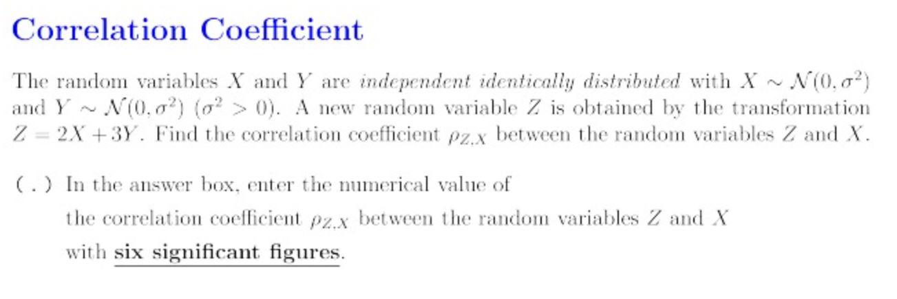 Solved Correlation Coefficient The random variables X and Y | Chegg.com