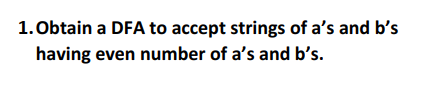Solved 1. Obtain a DFA to accept strings of a's and b's | Chegg.com