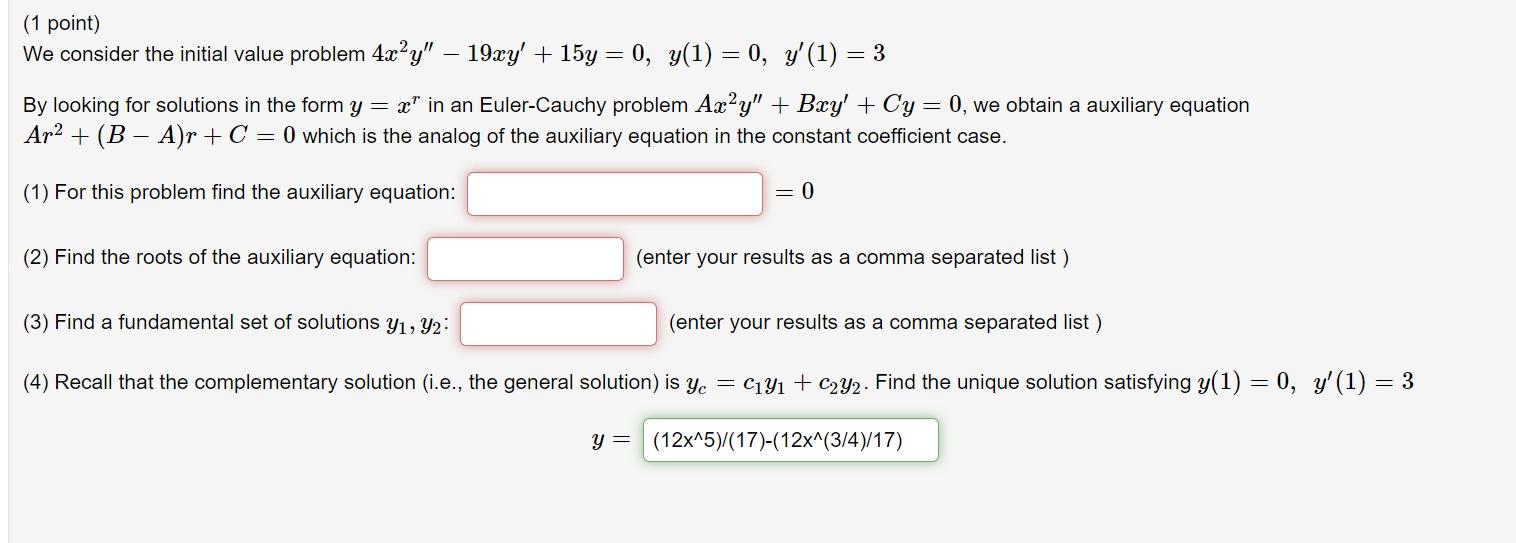 Solved (1 point) We consider the initial value problem | Chegg.com