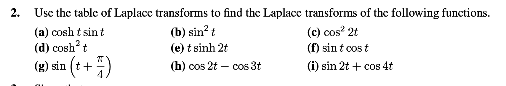 Solved 2. Use the table of Laplace transforms to find the | Chegg.com