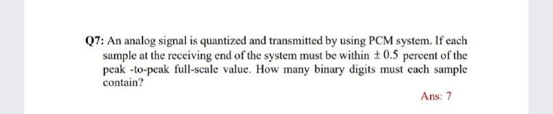 Solved Q7: An analog signal is quantized and transmitted by | Chegg.com