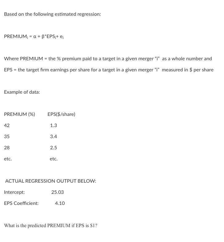 Solved Based on the following estimated regression: PREMIUM | Chegg.com