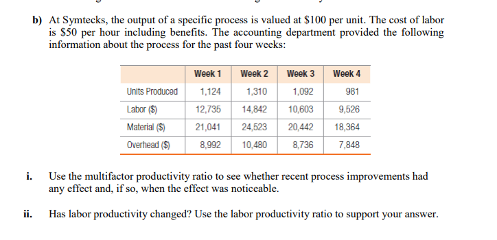 Solved b) At Symtecks, the output of a specific process is | Chegg.com