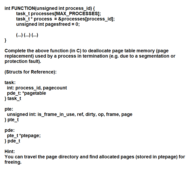 Solved int FUNCTION(unsigned int process_id) \{ task_t | Chegg.com