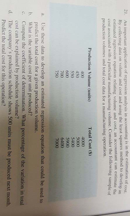 Solved 21. An important application of regression analysis | Chegg.com