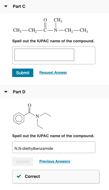 Solved Part A 0 H CH3 -CH2--N-CH2 - CH3 Spell out the IUPAC | Chegg.com