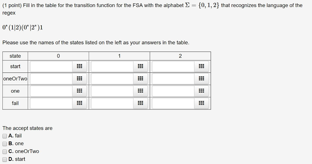 Solved (1 point) Fill in the table for the transition | Chegg.com