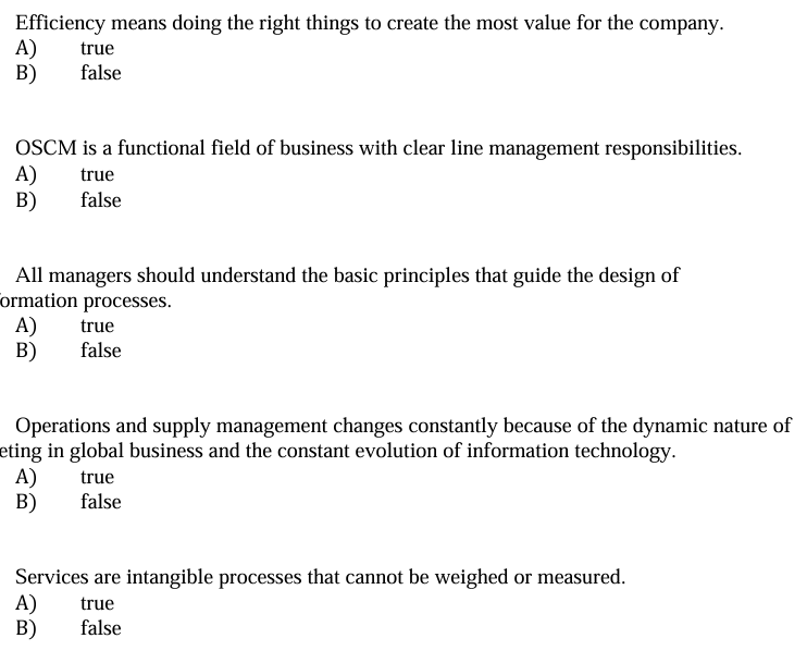 Solved Efficiency means doing the right things to create the | Chegg.com
