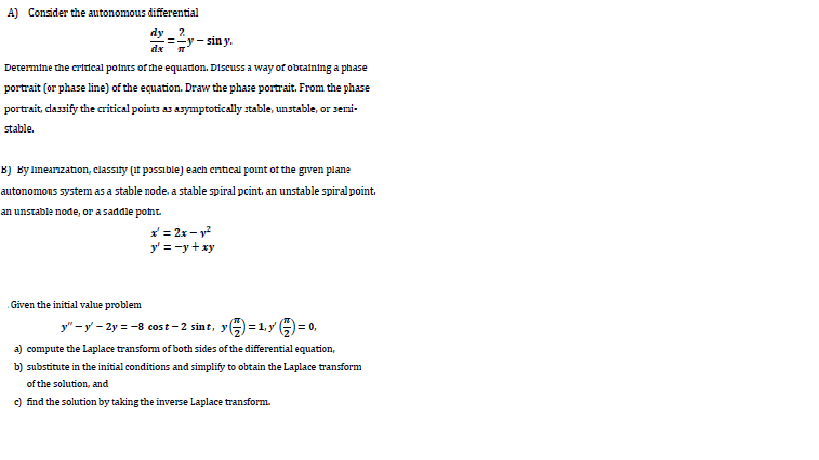 Solved 2 A) Consider the autonomous differential dy dx | Chegg.com