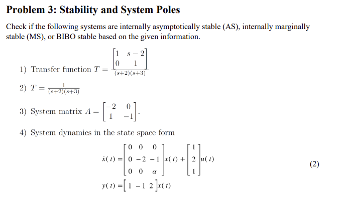 Solved Check if the following systems are internally | Chegg.com