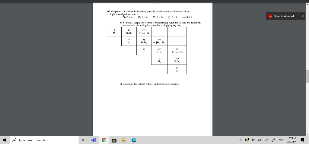 Solved Q3. (15 points): Consider the following partially | Chegg.com