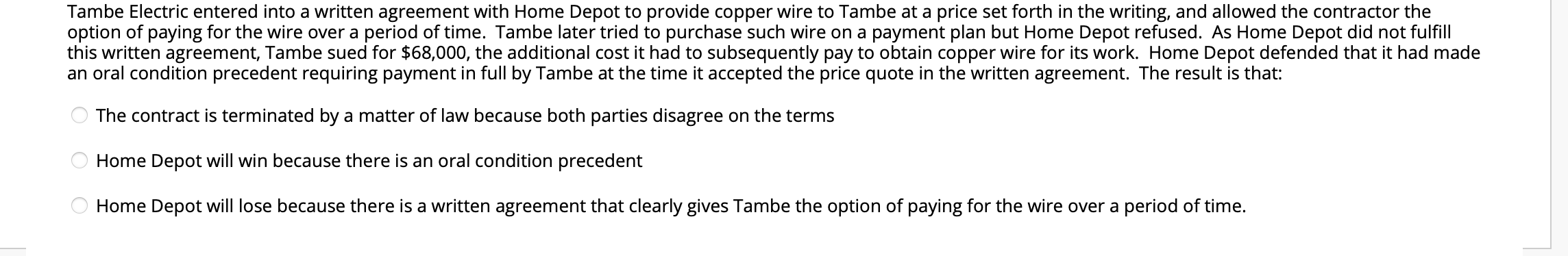 Solved Tambe Electric entered into a written agreement with | Chegg.com