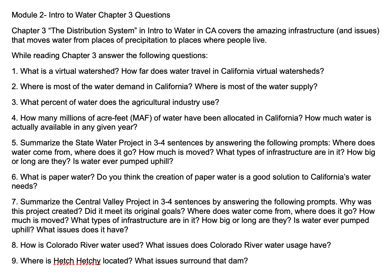 Solved Module 2- Intro to Water Chapter 3 Questions Chapter | Chegg.com