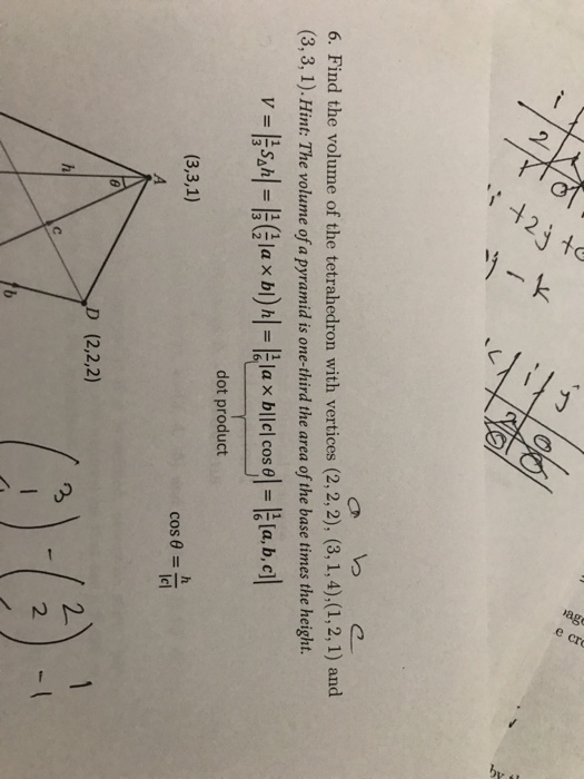Solved 6. Find the volume of the tetrahedron with vertices | Chegg.com