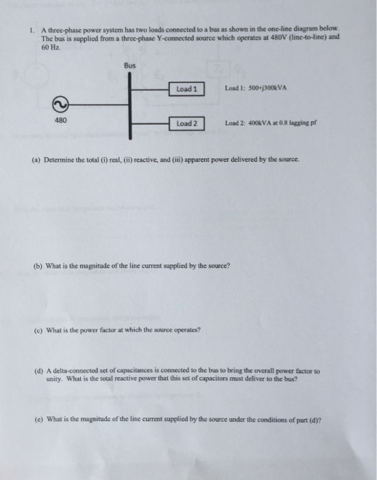 Solved A three-phase power system has two loads connected to | Chegg.com
